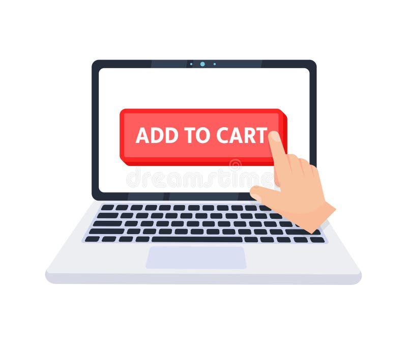 Hand Pointer Clicking on a Add To Cart Button on a Laptop Screen ...