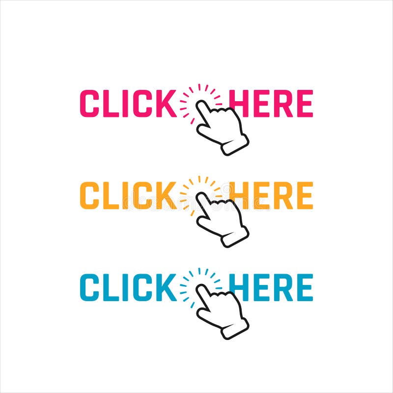 Hand Pointer Clicking Click Here Button Vector. Round Shape Click Here Icon for Web Banner and ...