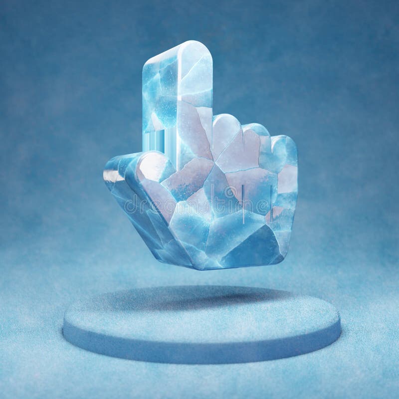 Hand Pointer Icon. Cracked Blue Ice Hand Pointer Symbol on Blue Snow ...