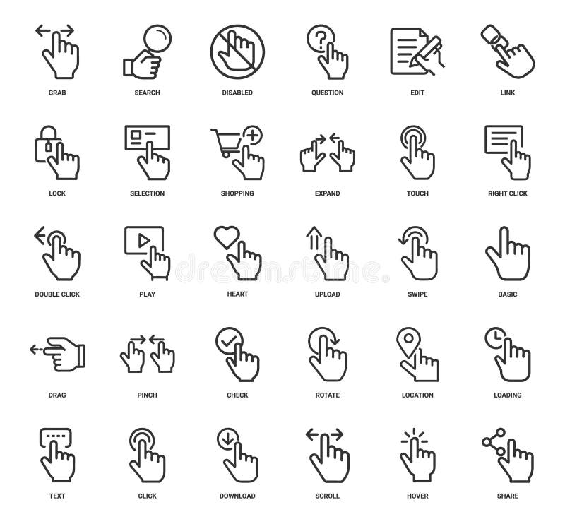 Hand Pointer Icons Collection, Touch Interaction Gestures for User Interfaces Stock Vector ...