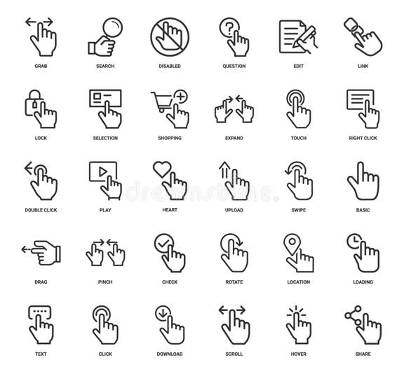 Hand Pointer Icons Collection, Touch Interaction Gestures for User ...