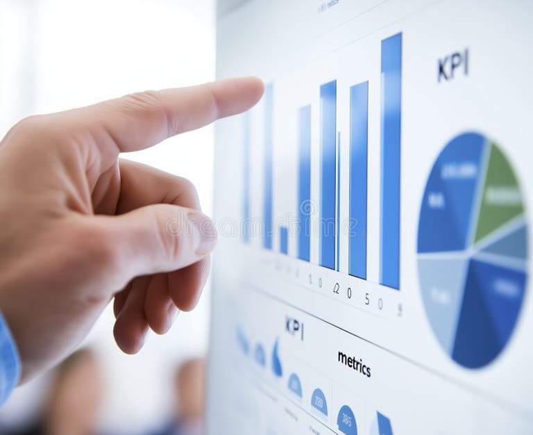 Hand Pointing at Analytics Dashboard Displaying Kpi Metrics and Graphs ...