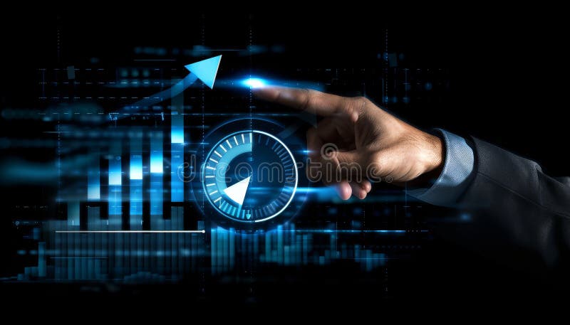 A Hand is Pointing at a Blue Screen with a Green Arrow by AI Generated ...