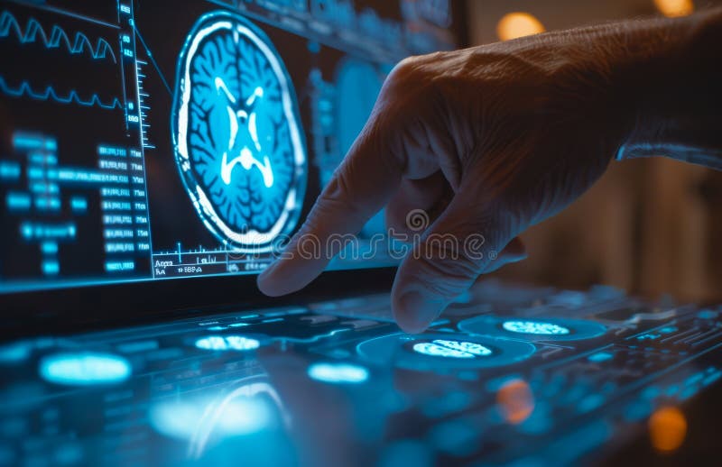 Hand is Pointing at Brain Scan on Screen. Stock Photo - Image of ...