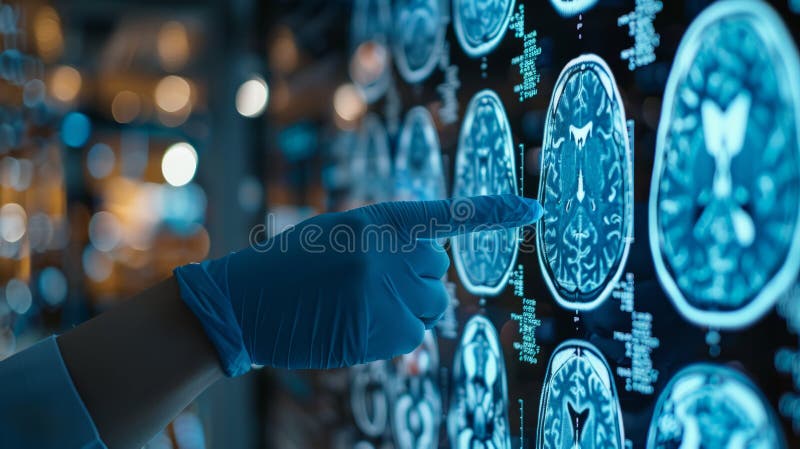 Hand Pointing at Brain Scans on a Screen Stock Illustration ...