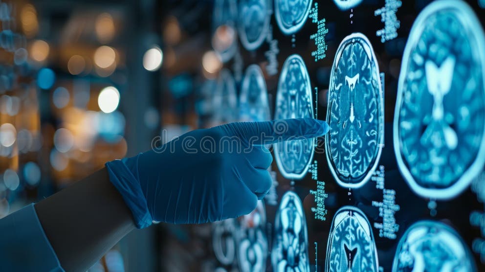 Hand Pointing at Brain Scans on a Screen Stock Illustration ...