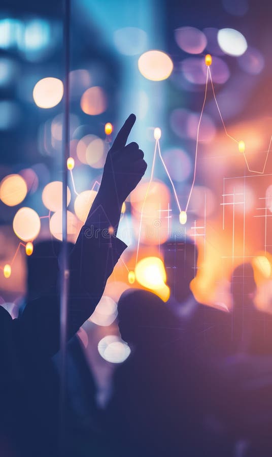 Hand Pointing at Business Chart or Graph with Financial Data with Bars ...