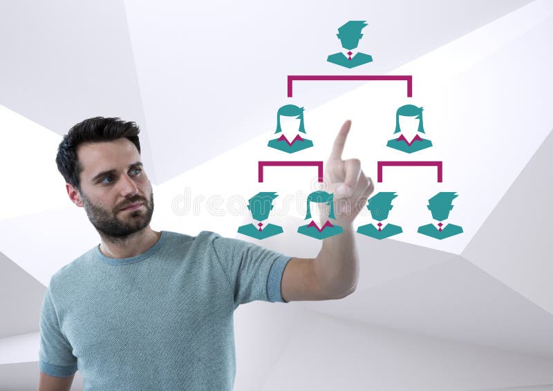 Hand Pointing with Business People Icons Connected Tree Stock Image ...