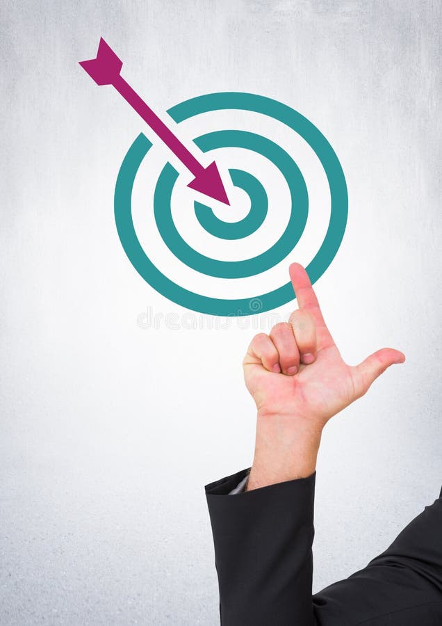 Hand Pointing with Business Target and Arrow Icon Stock Photo - Image ...