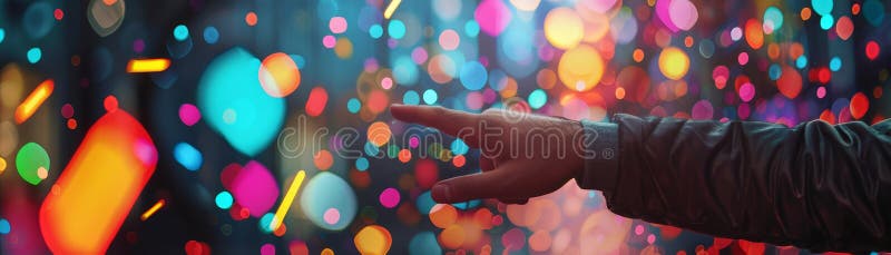 Hand Pointing at Colorful Bokeh Lights Stock Illustration ...