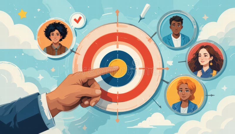Hand Pointing at a Colorful Target Surrounded by Diverse Team Members ...