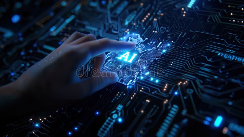 A Hand is Pointing at a Computer Chip with the Word Ai on it Stock ...