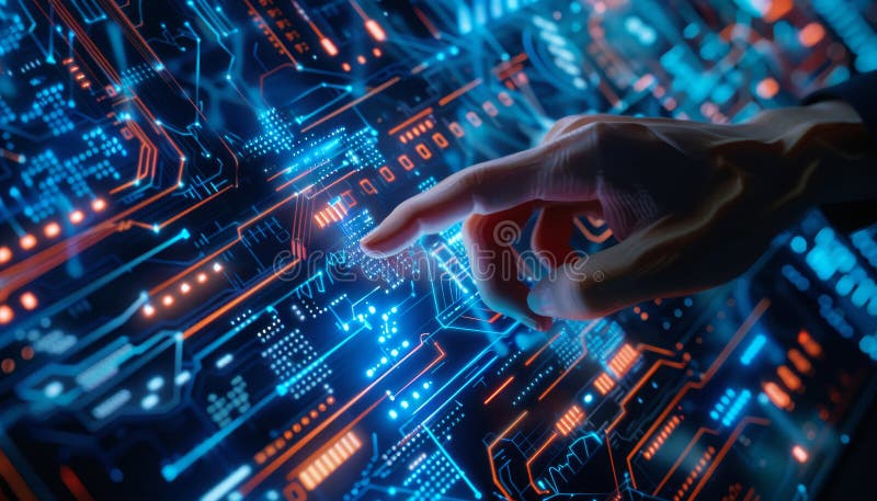 A Hand is Pointing at a Computer Screen with a Blue Background by AI ...