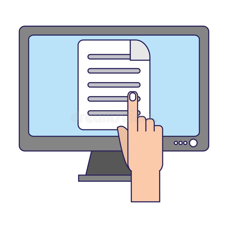 Hand Pointing Computer Screen Blue Lines Stock Vector - Illustration of ...