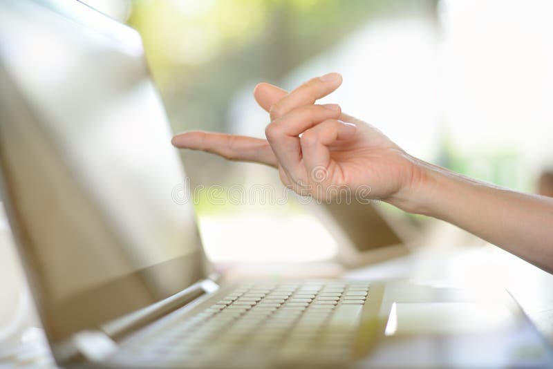 Hand pointing at computer stock image. Image of businesswoman - 93110143