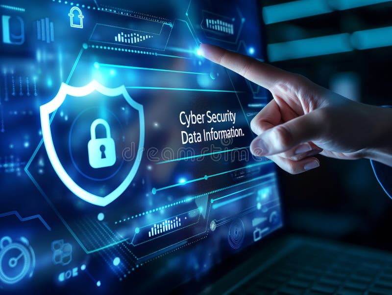 Hand Pointing at Cyber Security Interface Stock Illustration ...