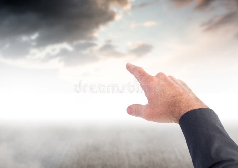 Hand Pointing at Dark Clouds Stock Image - Image of business, light ...