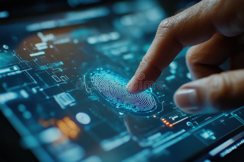 A Hand is Pointing at a Digital Fingerprint on a Screen Stock Image ...