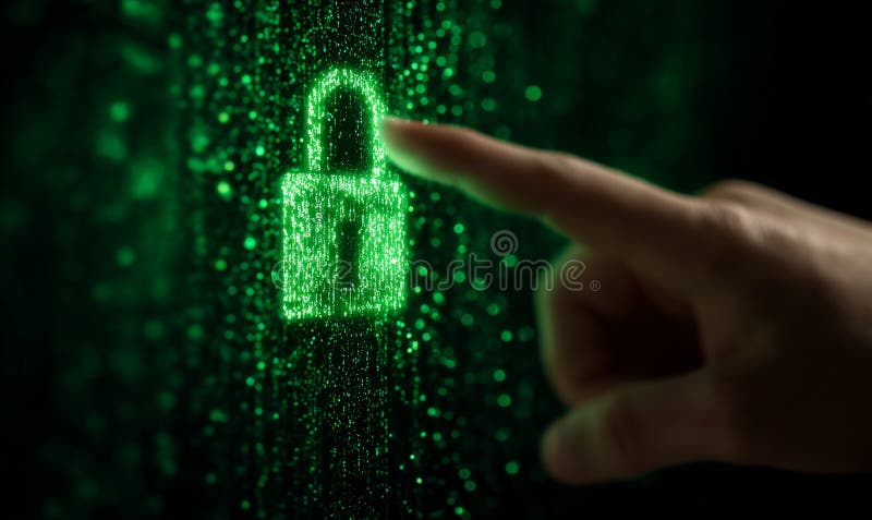 A Hand is Pointing at a Digital Green Lock Symbol Created by Pixelated ...