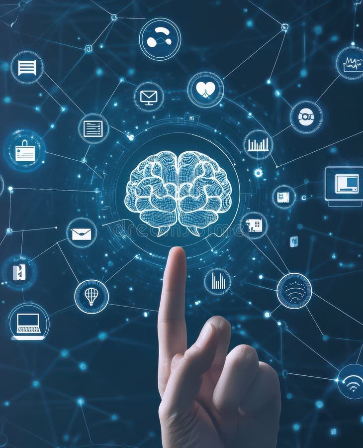 Hand Pointing at Digital Interface with Social Media Icons and ...