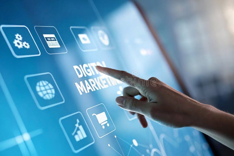 Hand Pointing at Digital Marketing Screen Stock Illustration ...