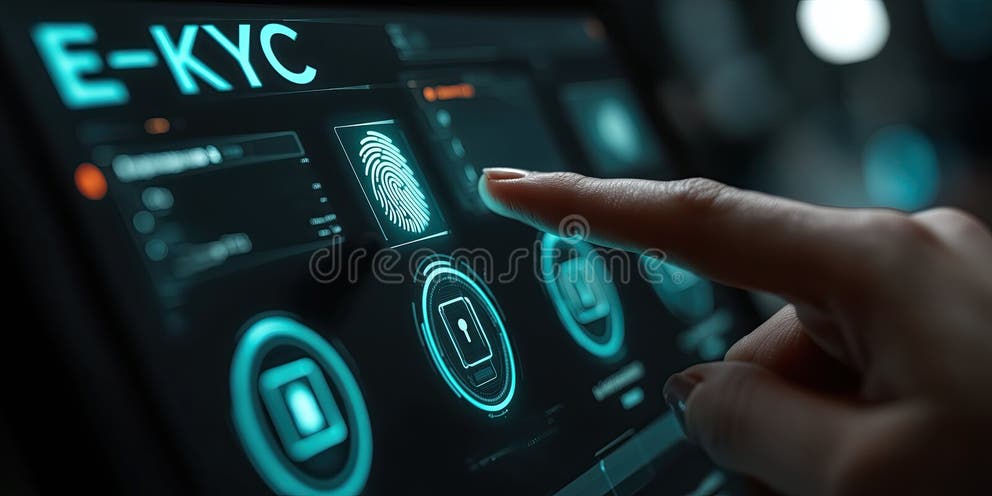 Hand is Pointing at Digital Screen with E KYC Biometric Authentication ...