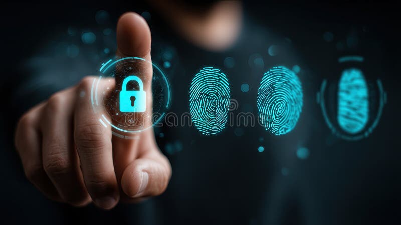 Hand is Pointing at Digital Screen with Glowing Lock Icon and ...