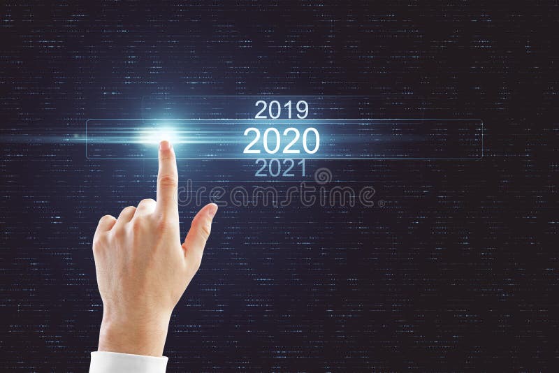 Hand Pointing at Digital 2020 Touchscreen Stock Image - Image of ...