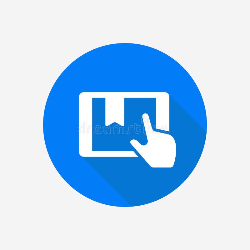 Hand Pointing at Electronic Book. Digital Reading Concept Icon. Stock ...