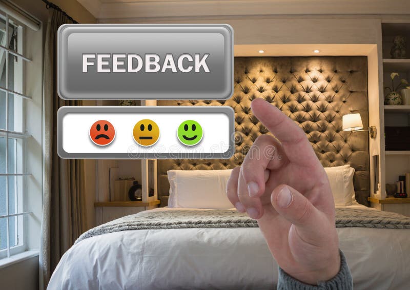 Hand Pointing at Feedback Button and Smiley Faces Review in ...