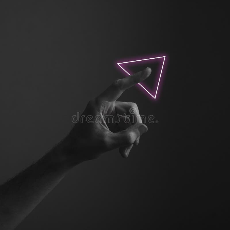 Hand Pointing a Finger Against a Dark Background with Abstract Neon ...
