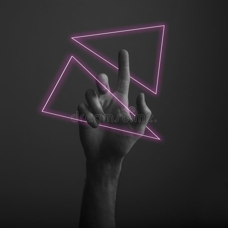 Hand Pointing a Finger Against a Dark Background with Abstract Neon ...