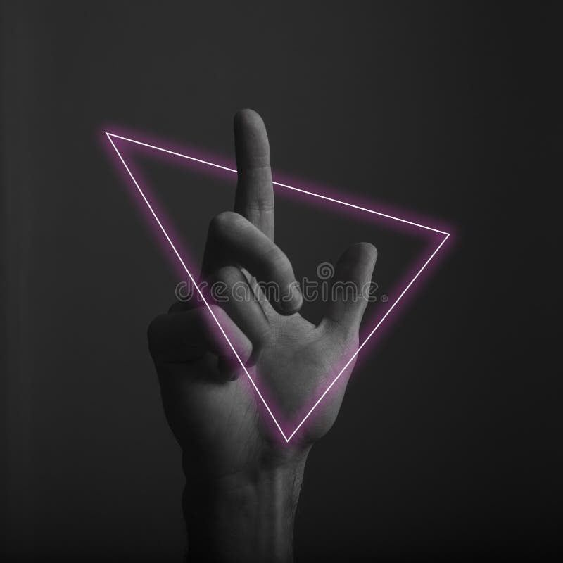 Hand Pointing A Finger Against A Dark Background With Abstract Neon