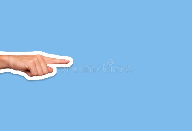 Hand Pointing Finger on Blue Background with Copy Space Stock ...