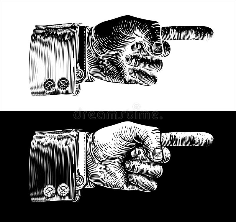 Hand Pointing Finger Etched Vintage Woodcut Style Stock Vector ...