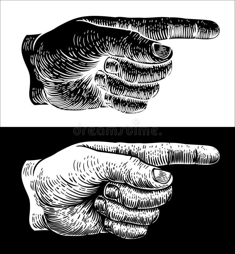 Hand Pointing Finger Etched Vintage Woodcut Style Stock Photo - Image ...