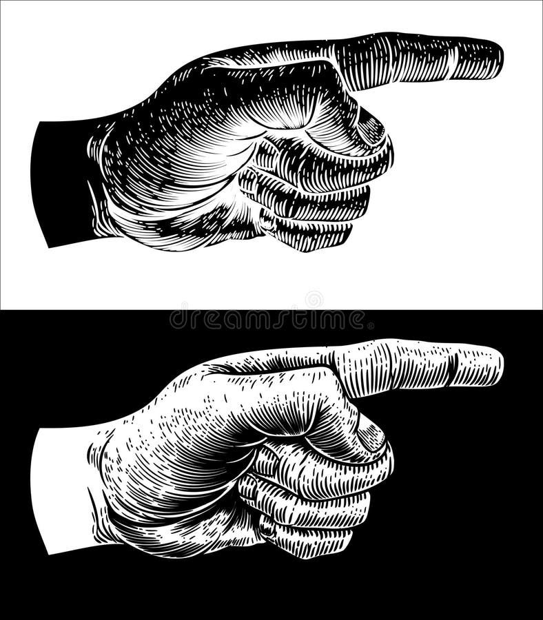 Hand Pointing Finger Etched Vintage Woodcut Style Stock Vector ...