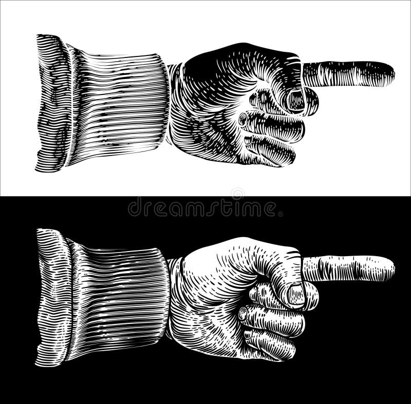 Hand Pointing Finger Etched Vintage Woodcut Style Stock Vector ...