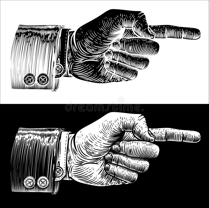 Hand Pointing Finger Etched Vintage Woodcut Style Stock Illustration ...