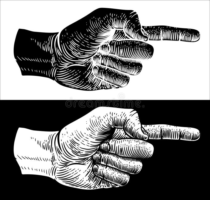 Hand Pointing Finger Etched Vintage Woodcut Style Stock Illustration ...