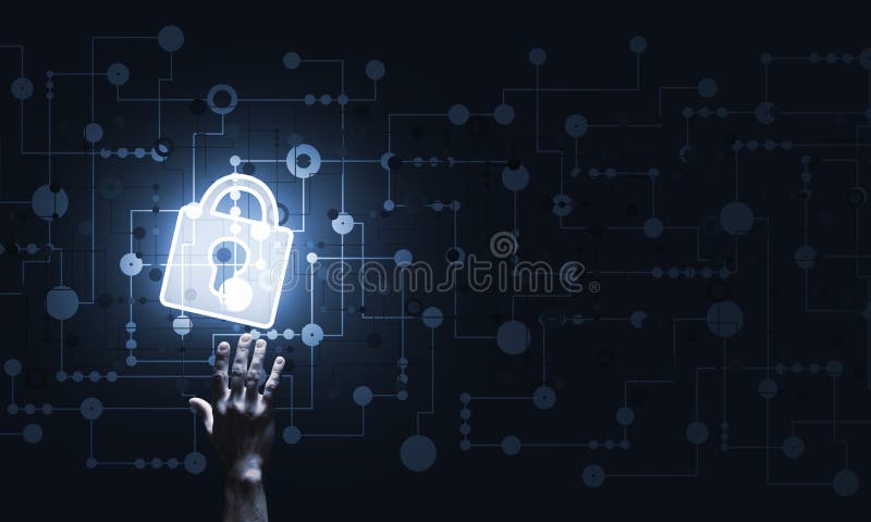 Hand Pointing with Finger at Padlock As Concept of Internet Security ...