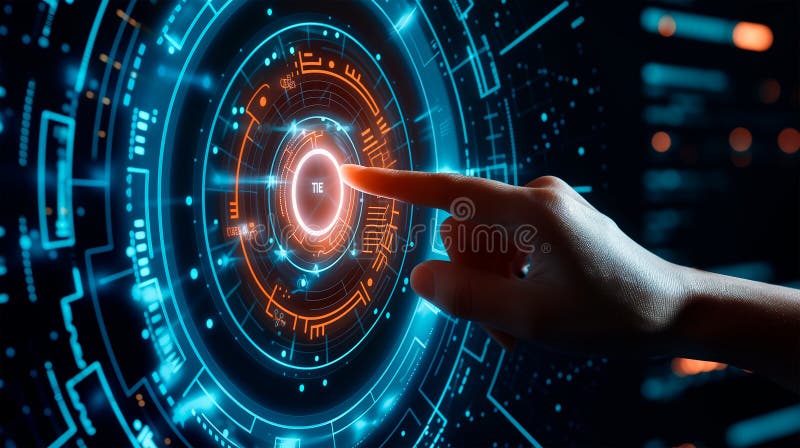 Hand Pointing Finger at a Technology Screen. Technology and Cyber ...