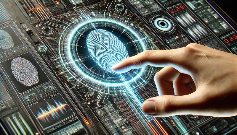 A Hand is Pointing at a Fingerprint on a Computer Screen Stock Photo - Image of fingerprint ...