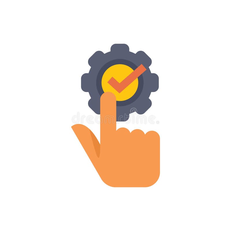 Hand Pointing at Gear with Check Mark Icon for Completed Task Stock ...
