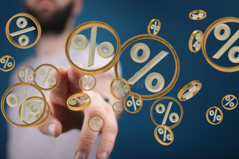 Hand Pointing at Golden 3d Percentage Signs. Stock Image - Image of ...