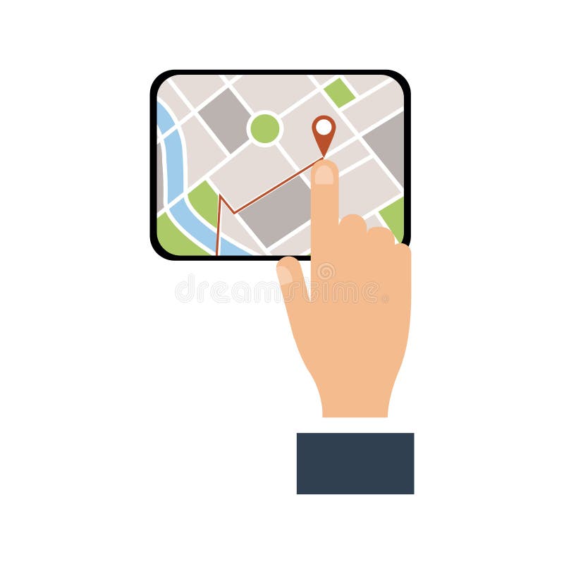 Hand pointing gps map stock vector. Illustration of screen - 143455537