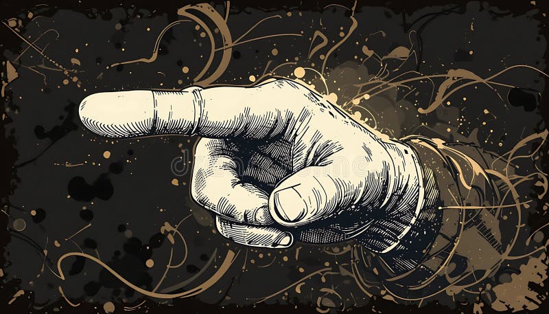 Hand Pointing Graphic Design with Vintage Engraved Texture and ...