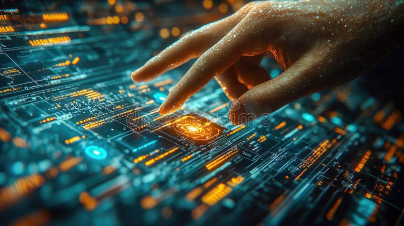 A Hand is Pointing at a High-tech Digital Screen Displaying a Global ...