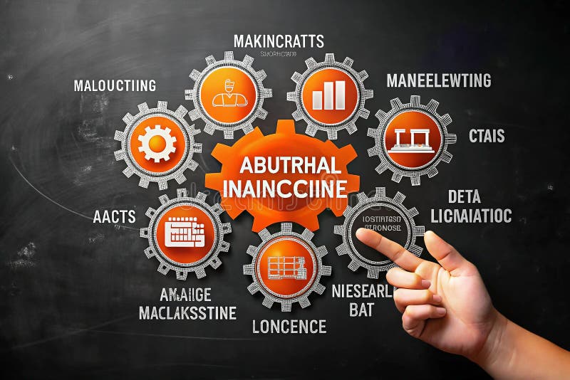 Hand Pointing at Industrial Process Flowchart on Chalkboard Stock ...