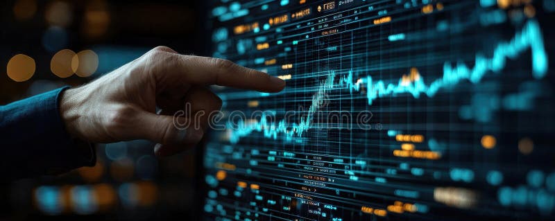Hand Pointing at an Interactive Digital Graph with Rising Trend Stock ...